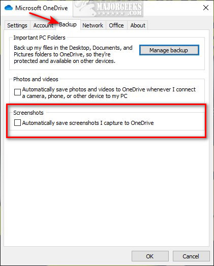 How to Enable or Disable Auto Save Screenshots in OneDrive - MajorGeeks