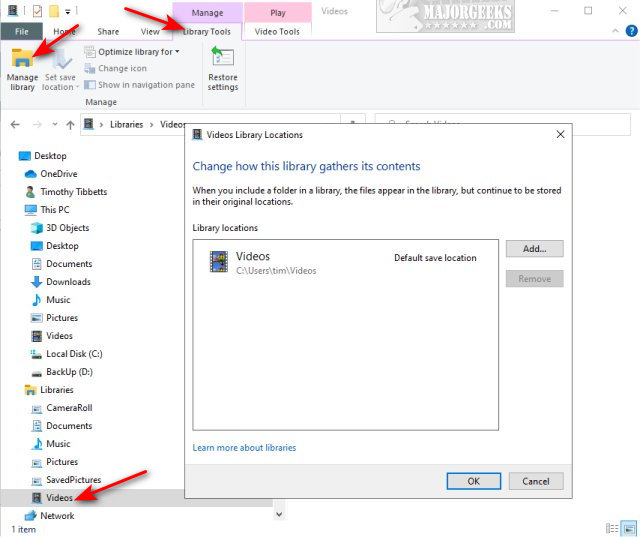 How to Set, Change, or Add a Library Save Location - MajorGeeks