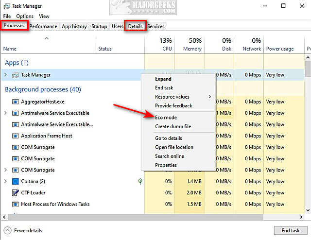 How to Use Task Manager Eco Mode in Windows 10 & 11 - MajorGeeks