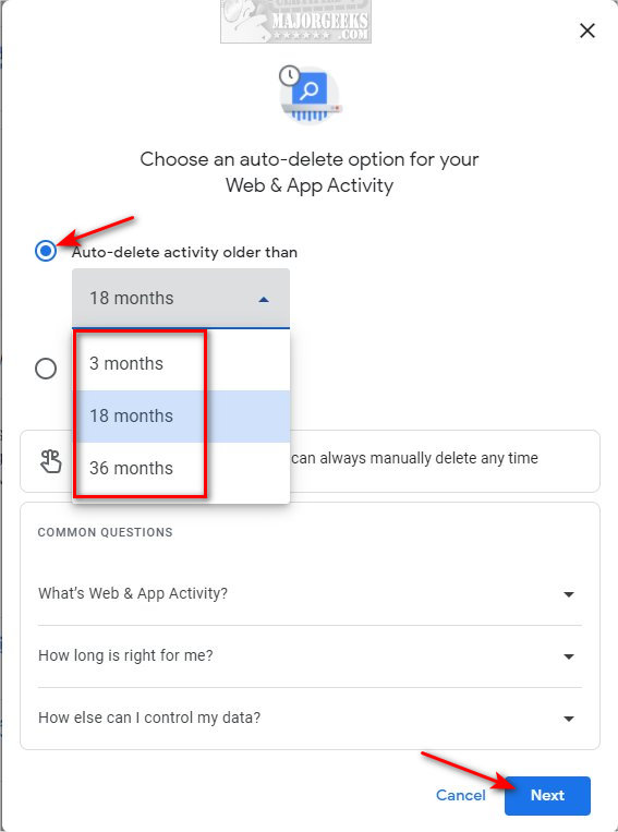 How to Auto-Delete Your Web and App Activity in Google Chrome - MajorGeeks