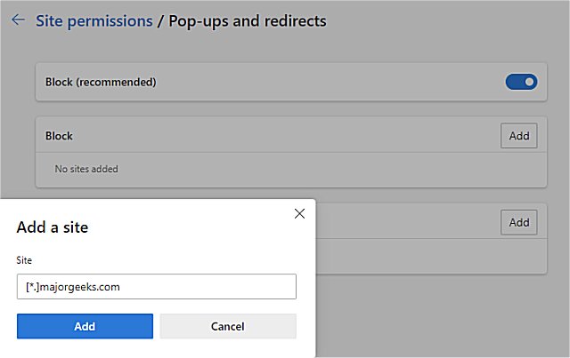 How to Block or Allow Pop-ups In Microsoft Edge - MajorGeeks