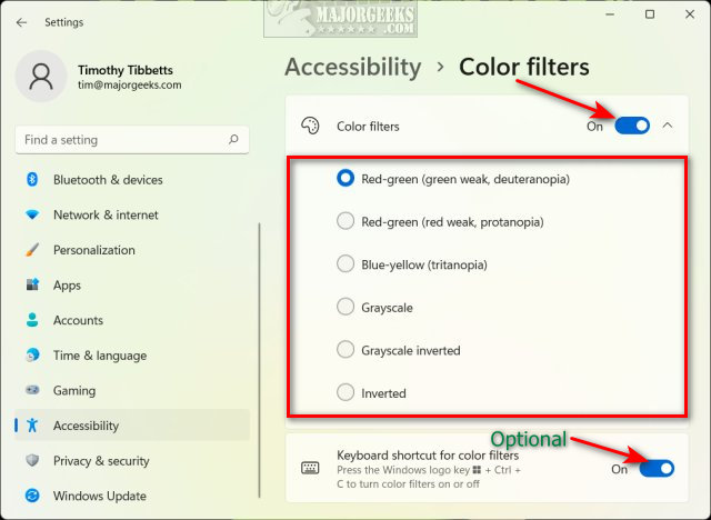 How to Use Color Filters in Windows 10 & 11 - MajorGeeks