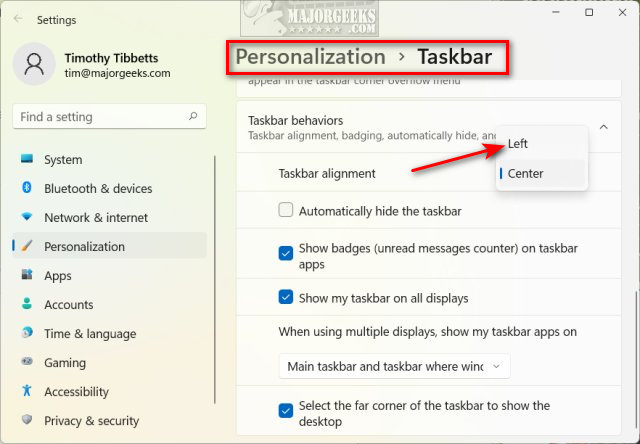 How to Move the Start Menu Back to the Left in Windows 11 - MajorGeeks