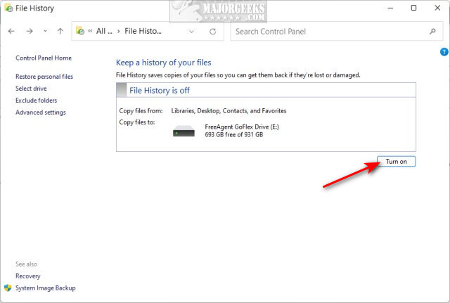 How to Setup File History in Windows 10 & 11 - MajorGeeks