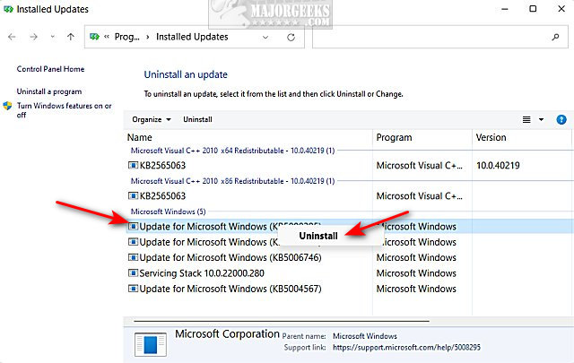 How to Uninstall a Windows Update in Windows 10 & 11 - MajorGeeks