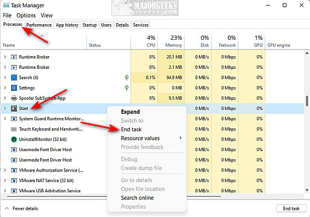 How to Restart the Start Menu in Windows 10 & 11 - MajorGeeks