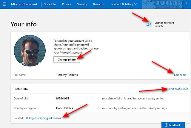 How to Change Your Microsoft Account Name, Password, and More - MajorGeeks