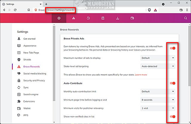 How to Enable or Disable Brave Rewards (BAT) in Brave Browser - MajorGeeks