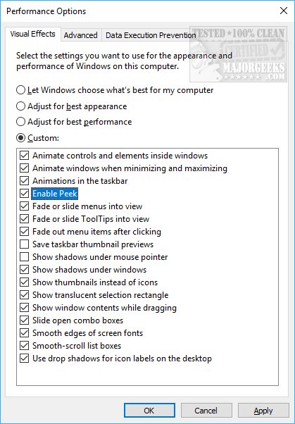 Three Ways to Turn Peek on or off on Windows 10 - MajorGeeks