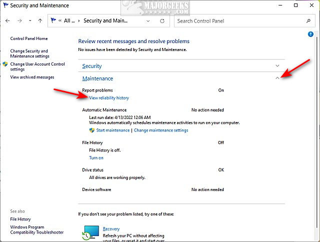 How to View Your Reliability History in Windows 10 & 11 - MajorGeeks