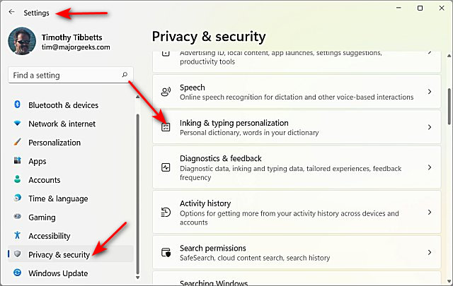 How To Enable Or Disable Personal Inking And Typing In Windows 11 MajorGeeks