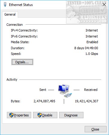 How to See Your Network Adapter Speed in Windows 10 - MajorGeeks