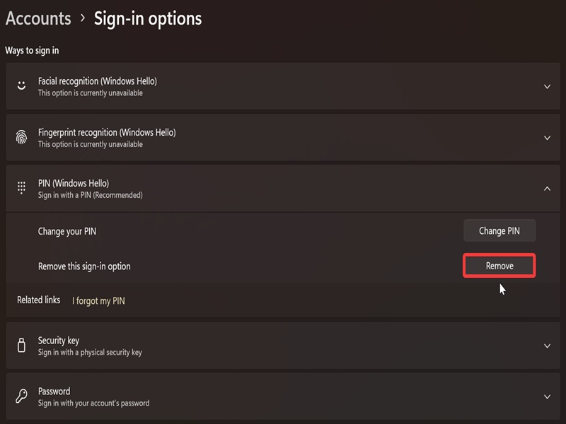 How To Add or Remove a PIN in Windows 11 - MajorGeeks