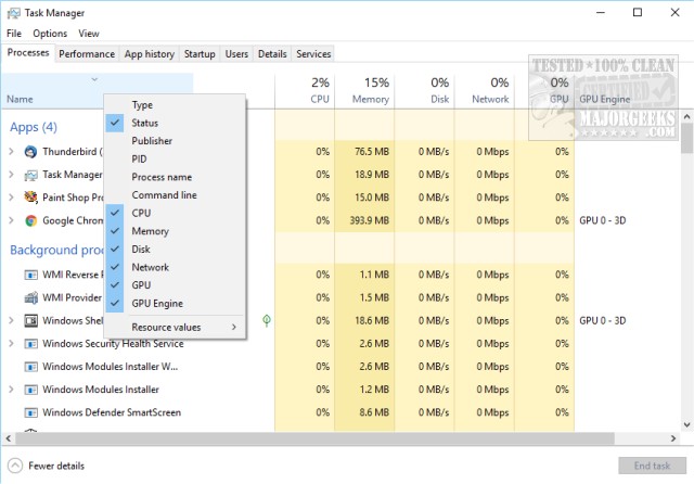 How-To Customize Process Information Viewed in Task Manager - MajorGeeks