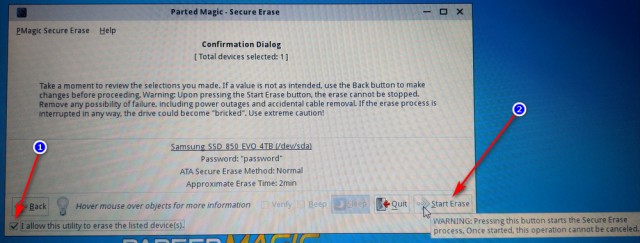 11: Now check the box at the bottom left to allow the secure erase to ...