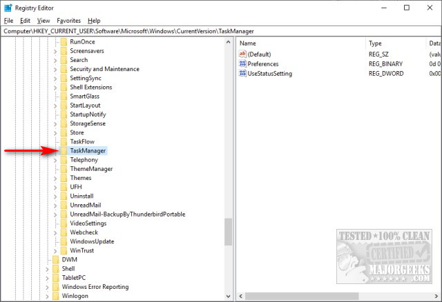 HKEY_CURRENT_USER\Software\Microsoft\Windows\CurrentVersion\TaskManager ...