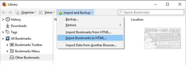 Save bookmarks.html somewhere you can find it, like Documents.