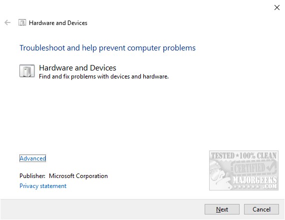 Type in msdt.exe -id DeviceDiagnostic . The Hardware and Devices ...