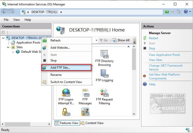 Name your FTP server and browse to the path of the folder(s) you want ...