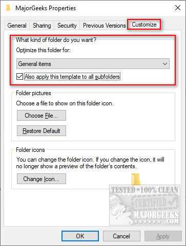 Under Optimize this folder for: click the dropdown and choose General ...
