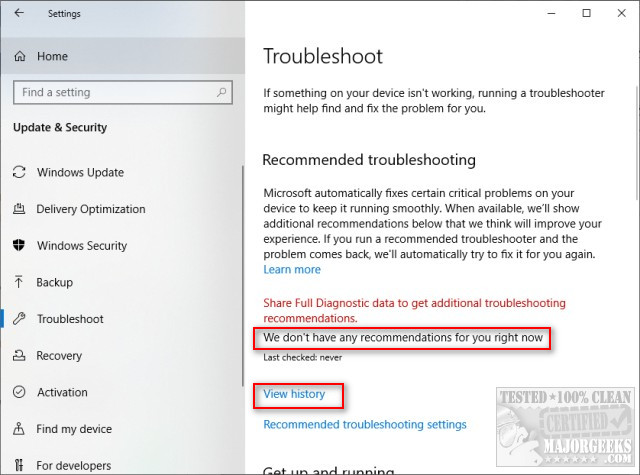 Windows 10 can also show you troubleshooting recommendations and show a ...