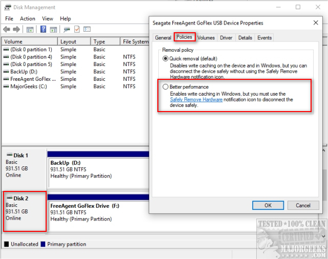 Click on Better Performance and click on OK.