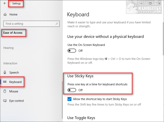 Open Start > Settings > Ease of Access or press the Windows Key + I ...