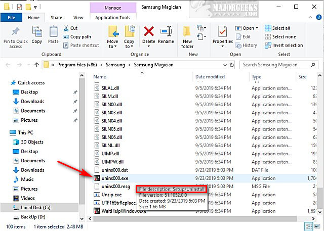 Double-click that file to begin the uninstall routine.