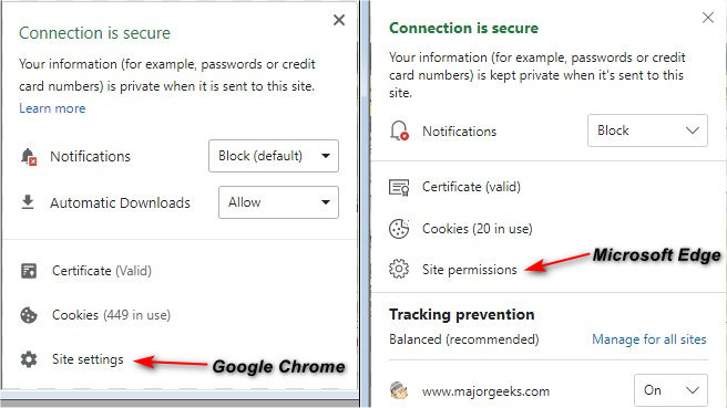 Microsoft Edge - Click on Site Permissions.