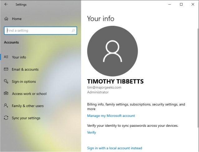 1: Sign in with a local account instead