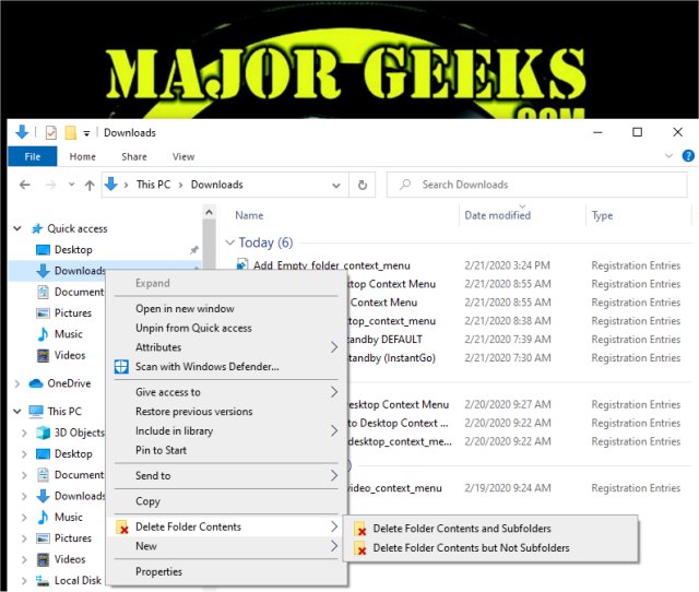 How to Add or Remove 'Delete Folder Contents' Context Menu in Windows 10