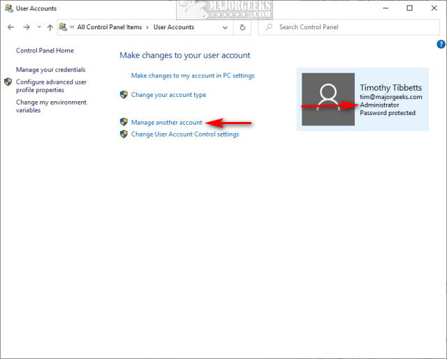 Click on Manage another account to see other user account statuses.