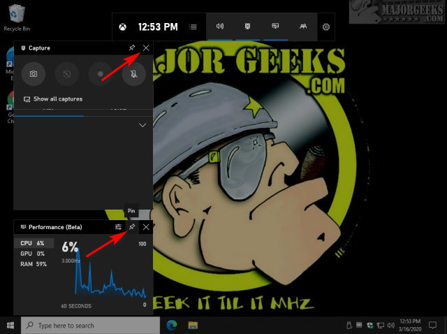 Click on your Desktop, and the Game Bar will close leaving the Widget ...
