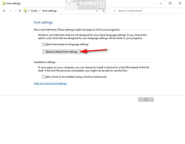 Optionally, you can click on Hide fonts based on language settings