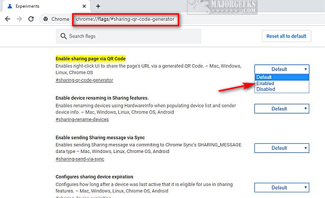 Click on the dropdown box next to Enable sharing page via QR Code , and ...