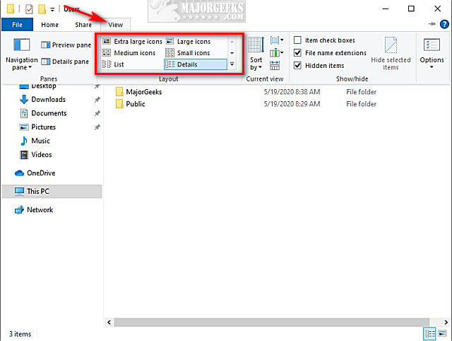 Click on View and click Options on the far right.