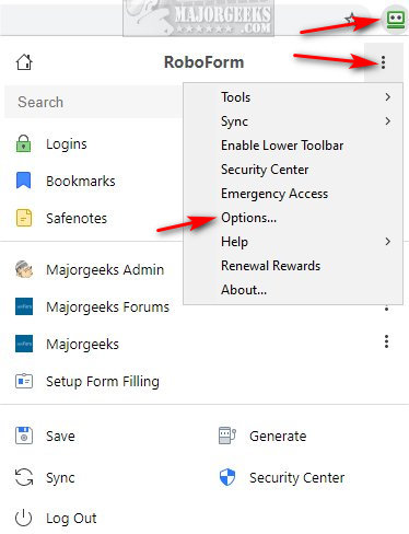Enable the RoboForm extension or add-on. Click on the RoboForm ...