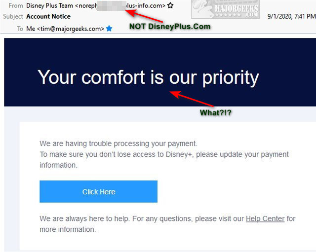 The Disney Plus email does a good job of tricking people by using the ...