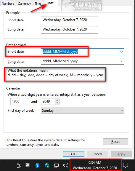 If you change your mind, or make a mistake, click on Reset