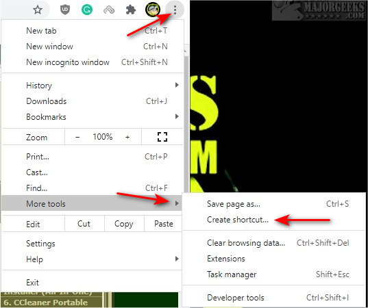 Click on More tools > Create shortcut...