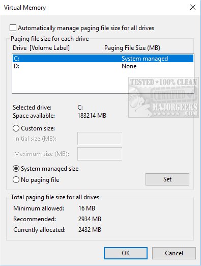 Custom Size Pagefile