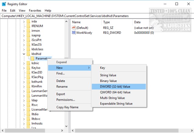 For both keys we now want to right-click and choose New > DWORD (32-bit ...