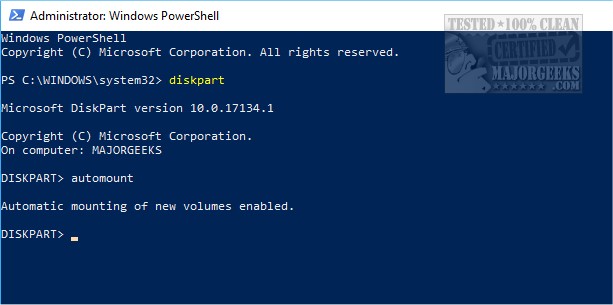 If you change your mind later, repeat the steps above and type in automount enable.