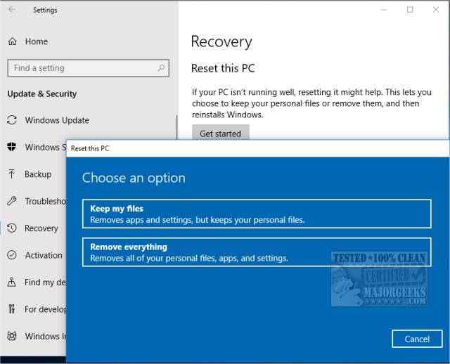 The good news is, after that long explanation, Reset my PC is simple ...