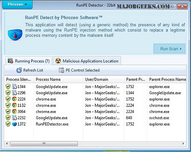 Download Phrozen RunPE Detector 2.0 - MajorGeeks