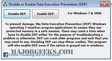 Download Tweaking.com - Disable or Enable Data Execution Prevention (DEP) - MajorGeeks