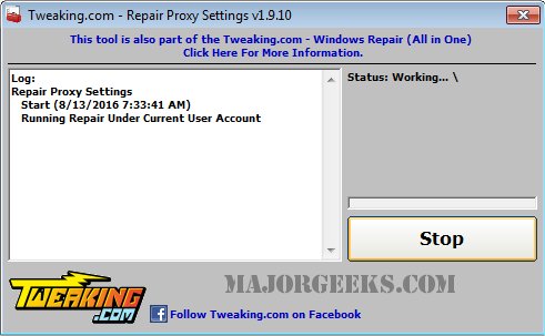 Download Tweaking.com - Repair Proxy Settings - MajorGeeks