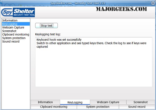 Download SpyShelter Security Test Tool 1.21 - MajorGeeks