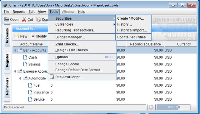 Download jGnash 3.5.1 - MajorGeeks