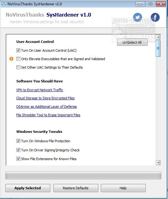Download NoVirusThanks SysHardener - MajorGeeks